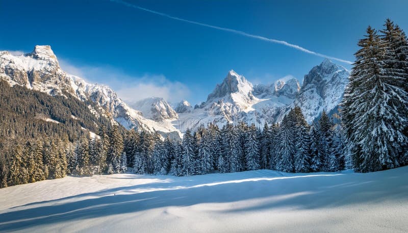 Winter Alpine Mountain Scene, AI Generated Stock Illustration ...