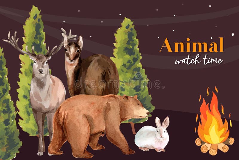 Winter Animal Frame Design with Rabbit, Deer, Bear Watercolor ...