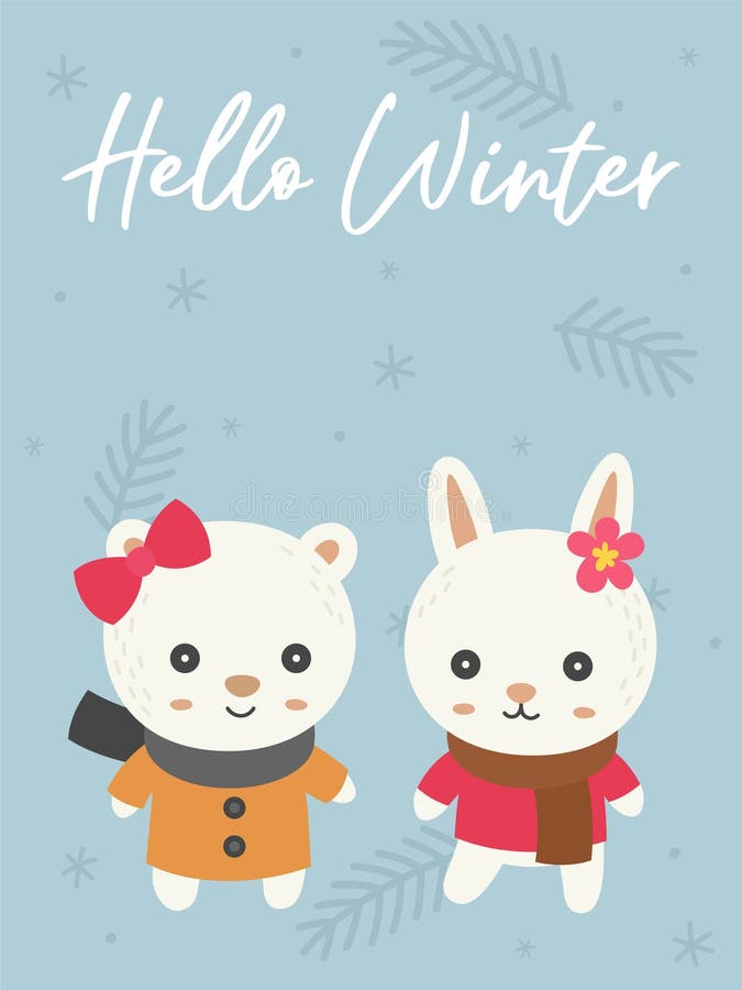 Winter Animals Doodle with Winter Theme Background Stock Vector ...