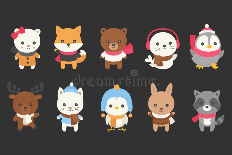 Winter Animals Doodle Vector Illustration Set 2 Stock Vector ...