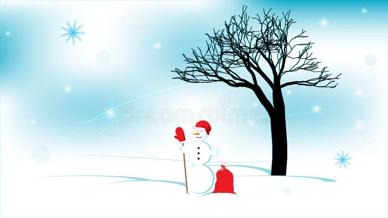 Winter Apple Tree, Snowman, Apples. Abstract Winter Background Stock ...
