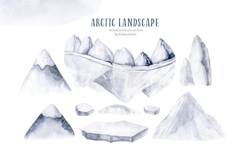 Winter Arctic Landscape Set Creator Iceberg, Ice, Set of Mountains and ...