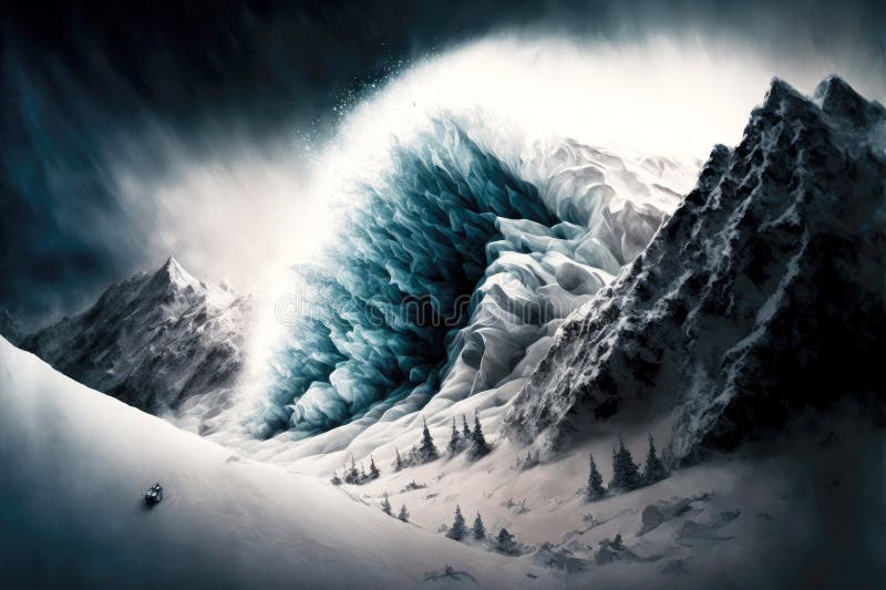 Winter Avalanche from Peak of Mountain Extreme Situation Stock Image ...