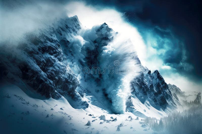 Winter Avalanche from Peak of Mountain Extreme Situation Stock Photo ...
