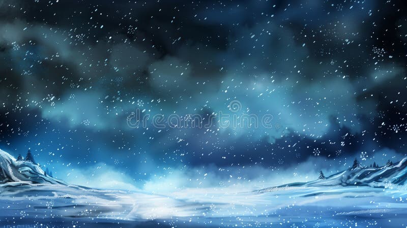Winter Backdrop. Nighttime in the Woods with a Blizzard, Snow Cascading ...