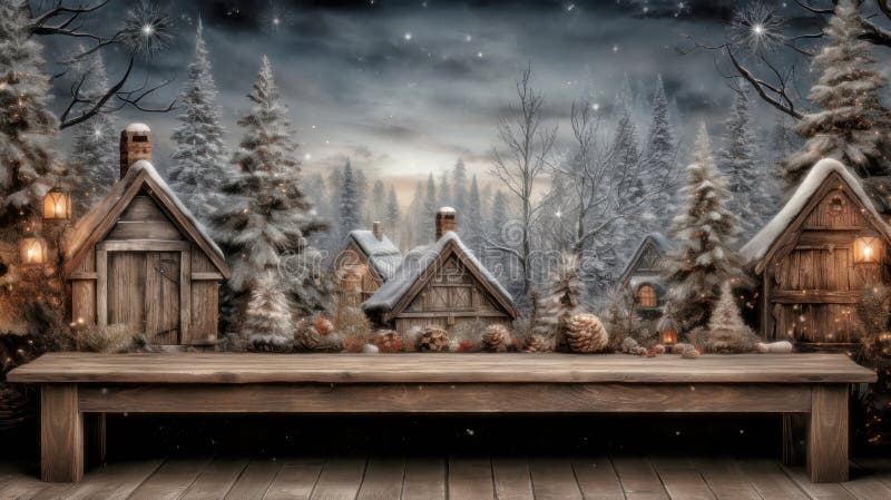 Winter Background in a Snowy Forest with Log Cabins.Generative AI Stock ...