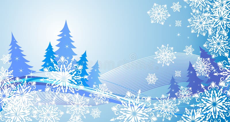 Winter Banner with Snowflakes and Blue Conifers Stock Vector ...