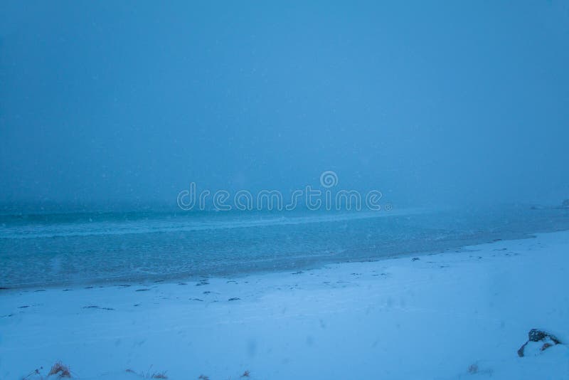 Heavy Snowfall on a Winter Beach Stock Image - Image of stones ...