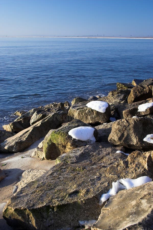 Winter beach scene stock photo. Image of destination, blue - 3986232