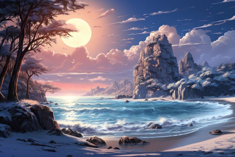 Winter Beaches - Generative AI Stock Illustration - Illustration of ...