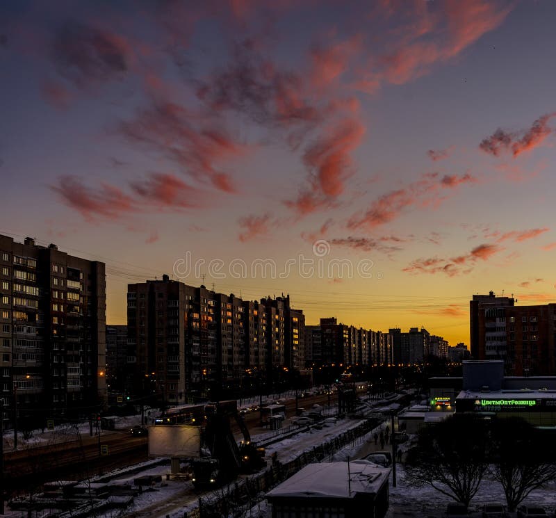 Winter Beautiful Sunrise with Pink Clouds Editorial Photography - Image ...