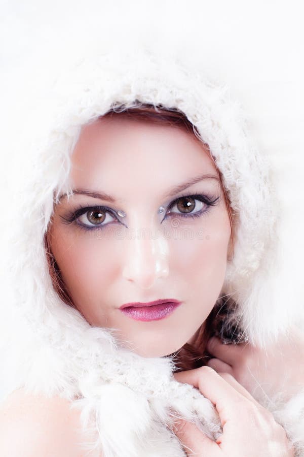 Winter Beautiful Woman in White Stock Image - Image of blue, concept ...
