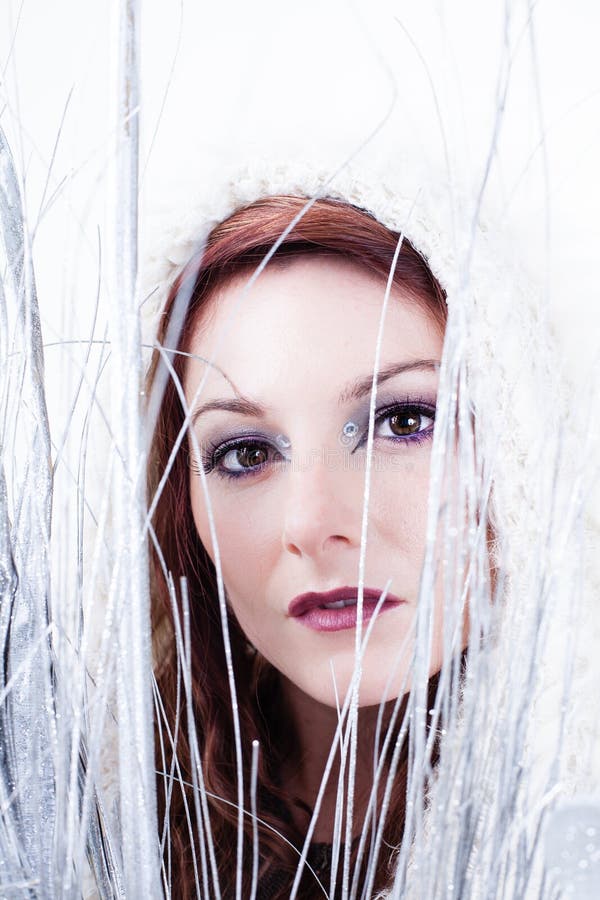 Winter Beautiful Woman in White Stock Photo - Image of looking ...