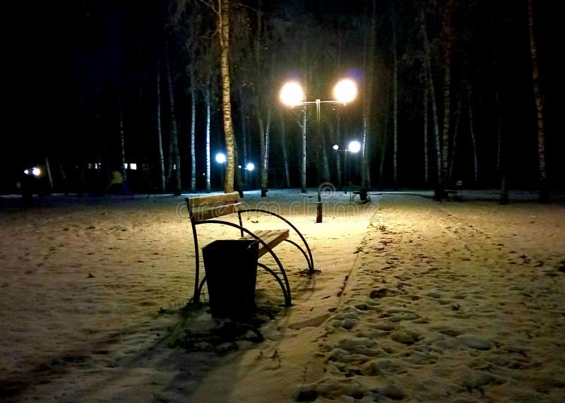 Winter bench. stock image. Image of water, darkness - 104173825