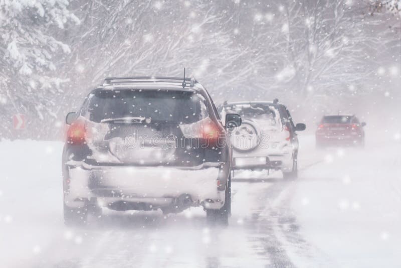 Winter, Blizzard, Poor Visibility on the Road. Car during a Blizzard on ...