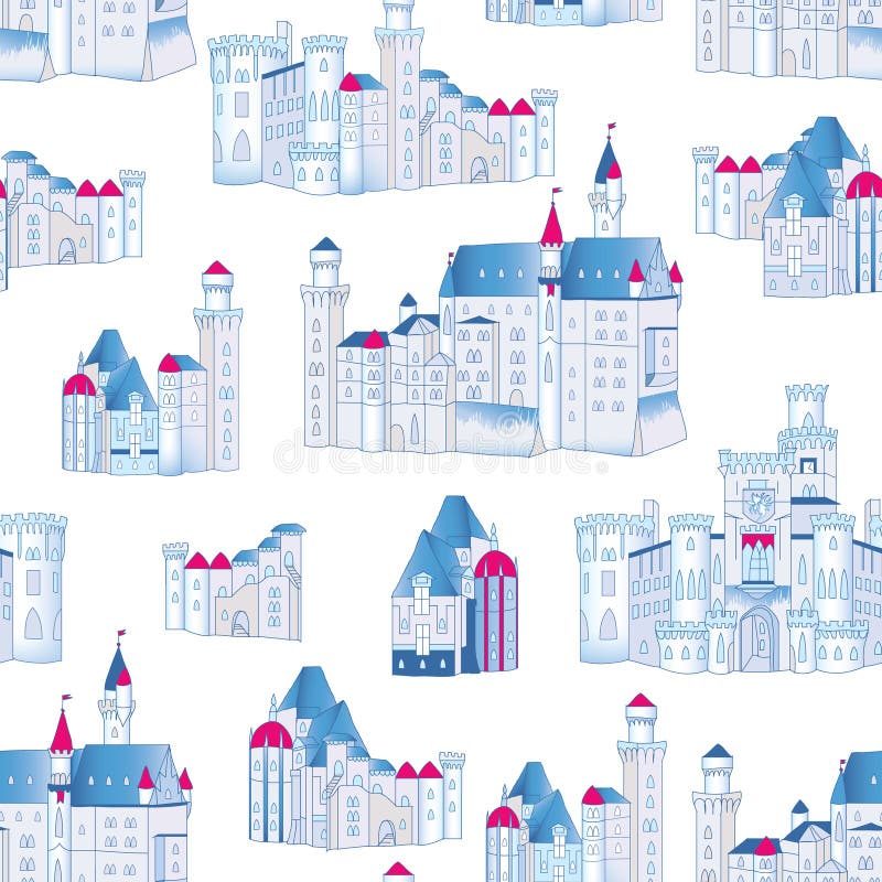 Winter Blue Castles Vector Seamless Pattern Stock Vector - Illustration ...