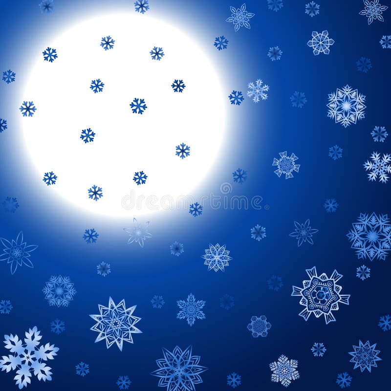 Winter Blue Square Background with Moon and Snowflakes Stock Vector ...