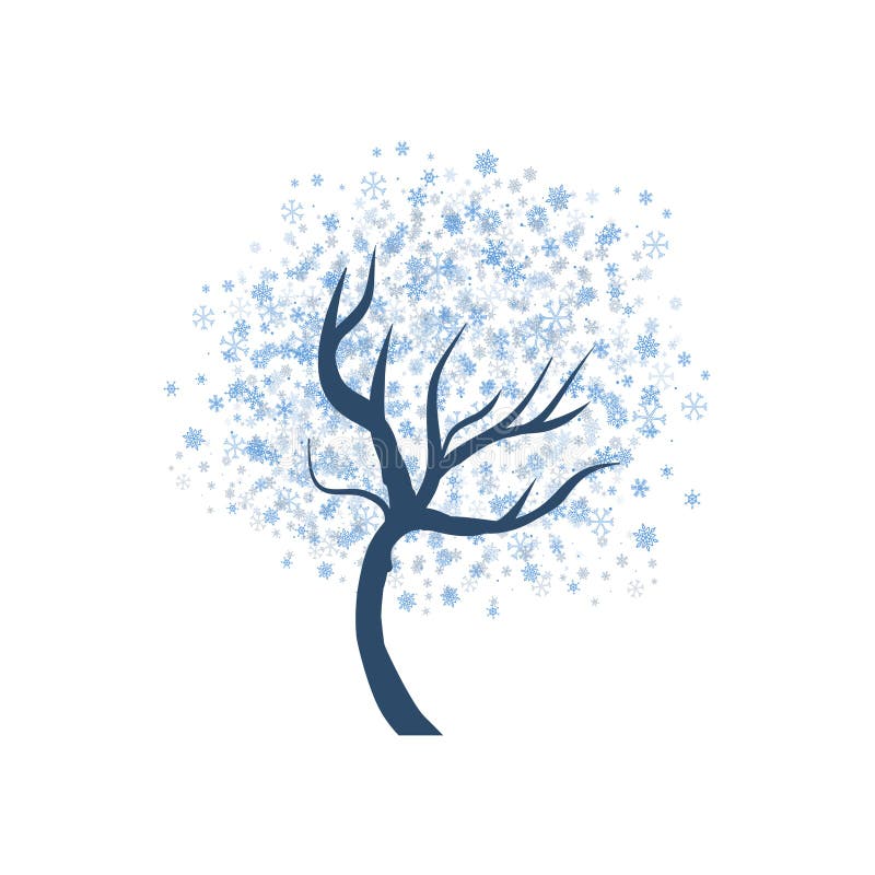 Winter Blue Tree with Snowflakes Stock Vector - Illustration of plant ...