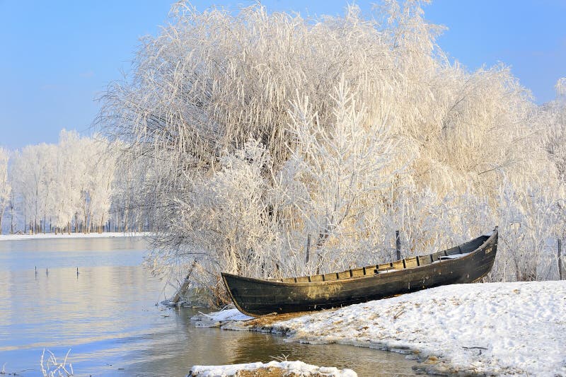 Winter boat stock photo. Image of peace, cloudless, countryside - 17708848
