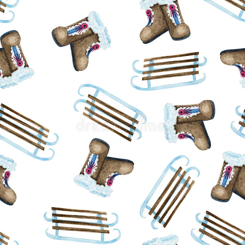 Winter Boots and Mittens Watercolor Stock Illustration - Illustration ...