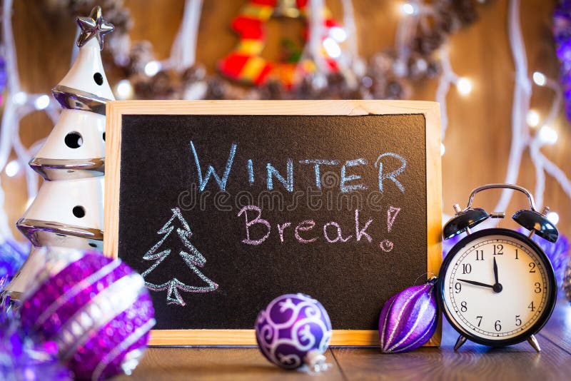 Winter Break Written on the Black Chalkboard Stock Photo - Image of ...