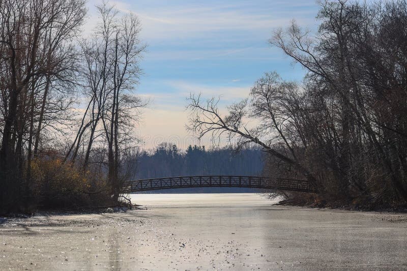 Winter Bridge Over Frozen River Stock Image - Image of natural, tourism ...