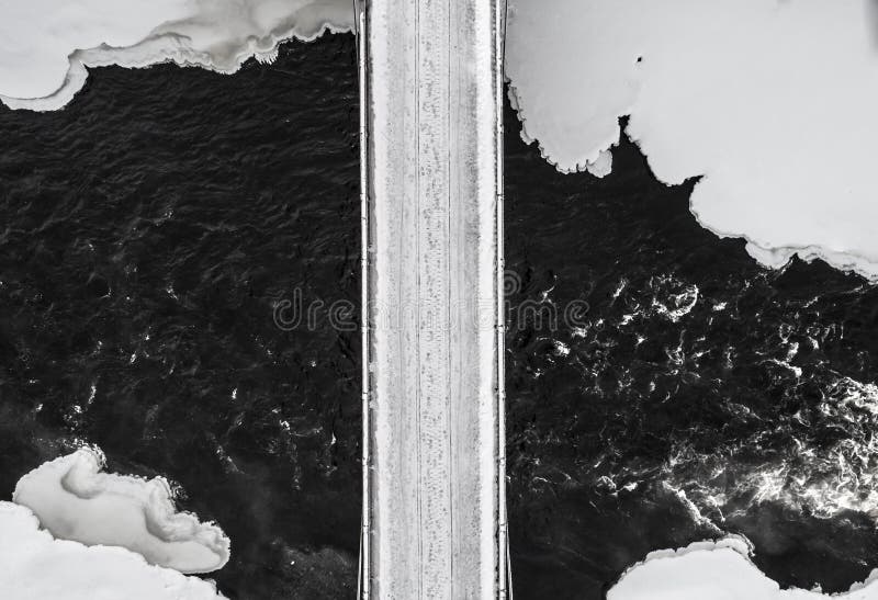 Winter Bridge Road Landscape - Aerial View Stock Photo - Image of scene ...