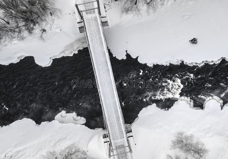 Winter Bridge Road Landscape - Aerial View Stock Image - Image of ...