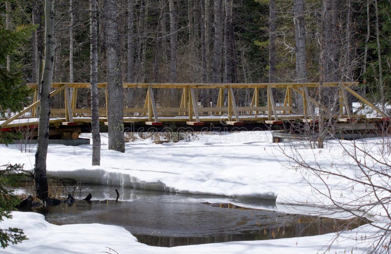 Winter Bridge with Snow and Water Stock Image - Image of outdoor, park ...