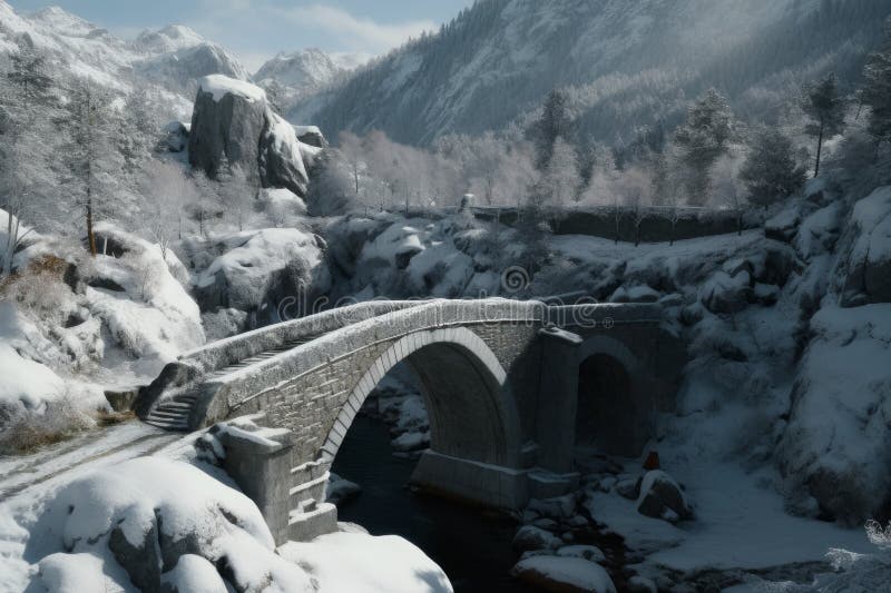 Winter Bridge Stone. Generate Ai Stock Illustration - Illustration of ...