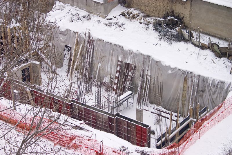 Winter Building Under Constrution Stock Photo - Image of trowel ...