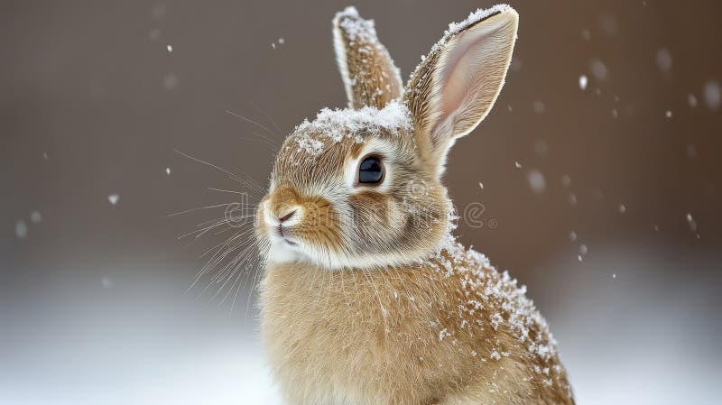 Winter Bunny: Portrait of a Snow-Kissed Rabbit Stock Image - Image of ...