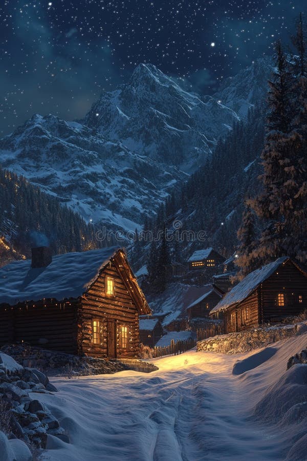 Winter Cabin Mountain View stock photo. Image of mountain - 379212298