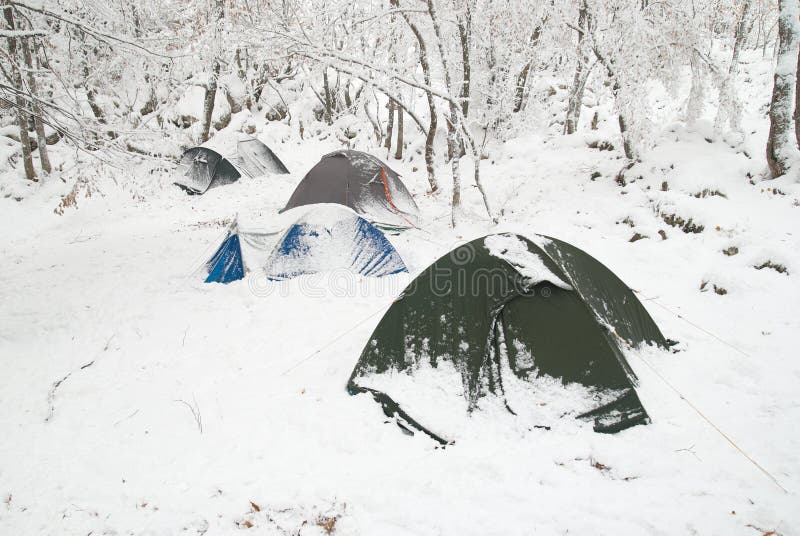 Winter camp in the forest stock image. Image of stand - 13170349