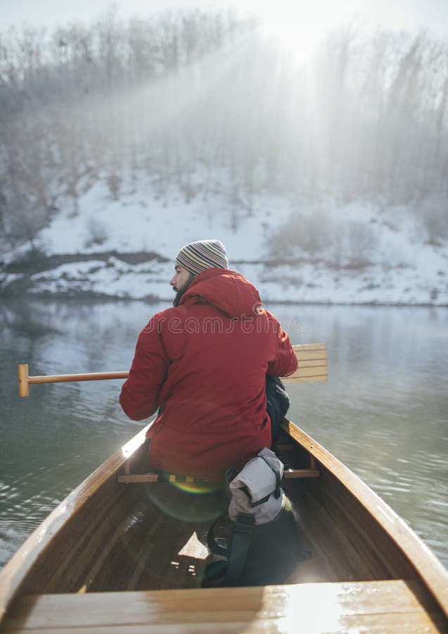 Winter canoe ride stock image. Image of morning, kayaking - 240355043