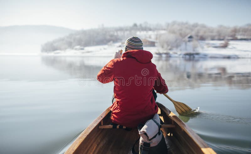 Winter canoe ride stock photo. Image of lake, back, extreme - 240355196