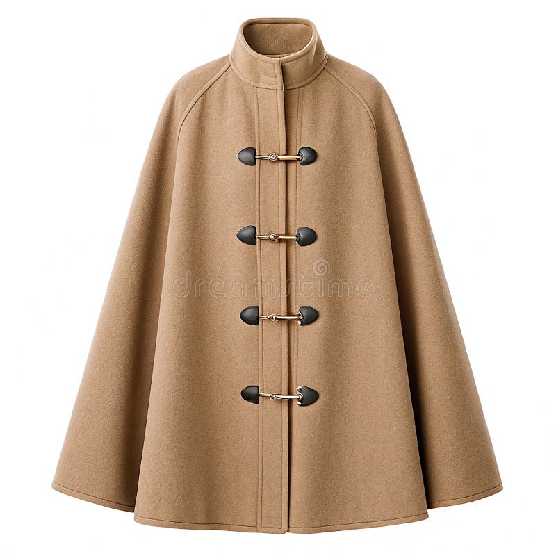 Winter Cape Coat with Toggle Buttons Stock Illustration - Illustration ...