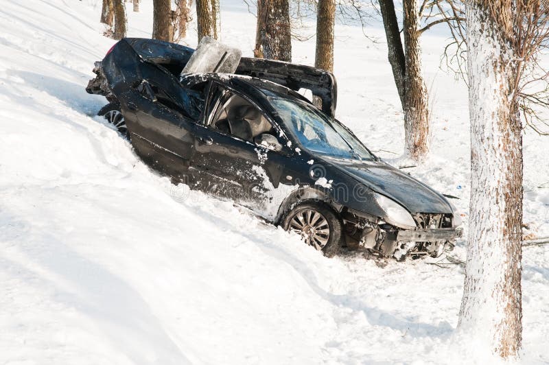 Winter car crash accident stock image. Image of ditch - 18312503