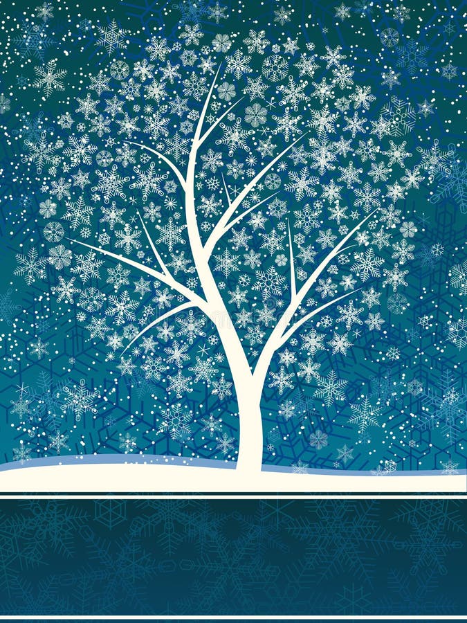 Winter Card of Snowfall with Snow Tree. Stock Vector - Illustration of ...