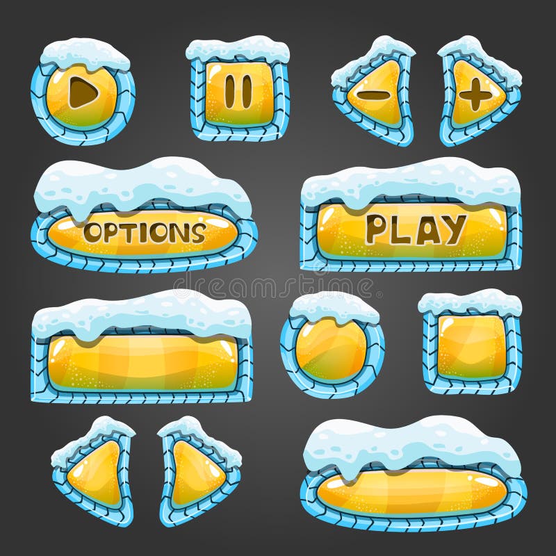 Winter Cartoon Yellow Buttons with Snow Stock Illustration ...
