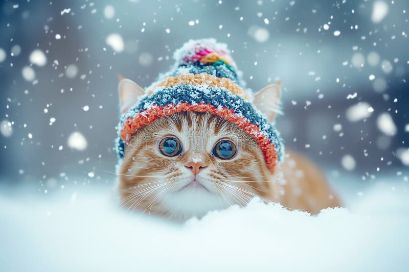 Winter cat, AI generated stock illustration. Illustration of wearing ...