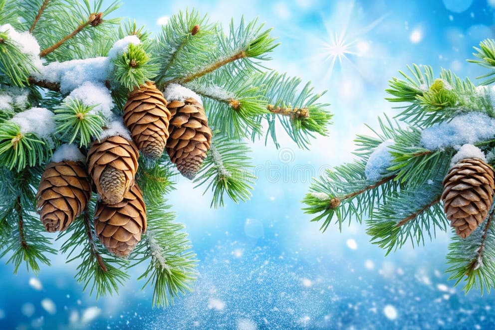 Winter Cedar Tree Branch with Snowy Background Stock Illustration ...