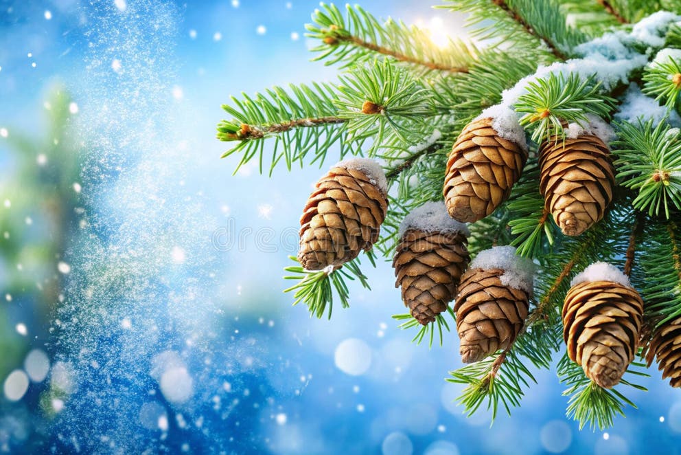 Winter Cedar Tree Branch with Snowy Background Stock Illustration ...