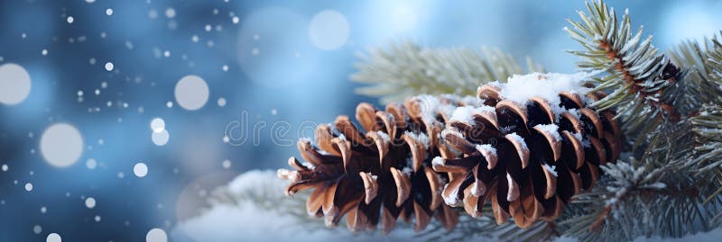 Winter Cedar Tree Spruce Branch with Cones on Blue Background ...