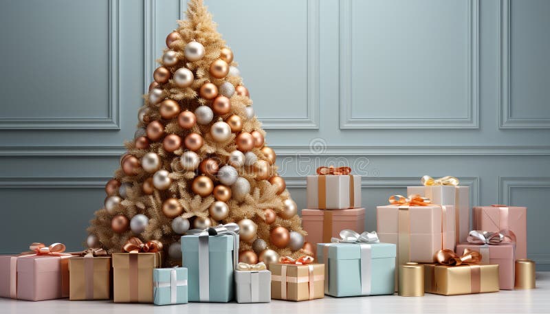 Winter Celebration Gift Box, Christmas Ornament, Decorated Tree Indoors ...