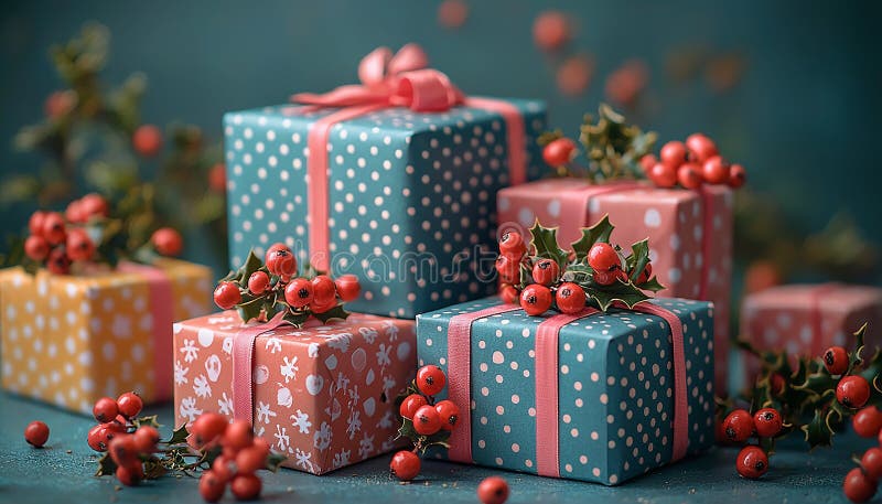 Winter Celebration Gift Wrapped in Shiny Ornament, Illuminated by ...