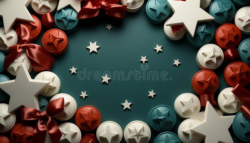 Winter Celebration with Shiny Blue Star Shaped Decorations Generated by ...