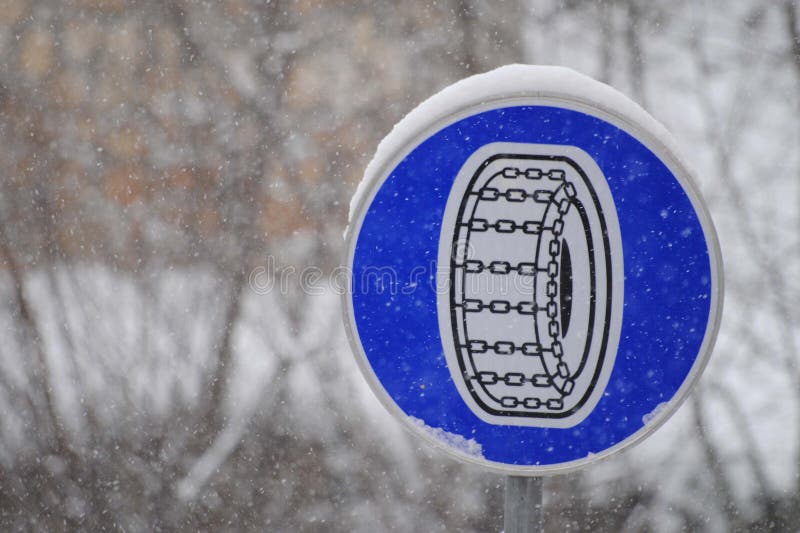 Winter chains warning sign stock photo. Image of aware - 26001412