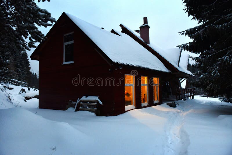 Winter Chalet Evening Scene Stock Photo - Image of nature, adventure ...