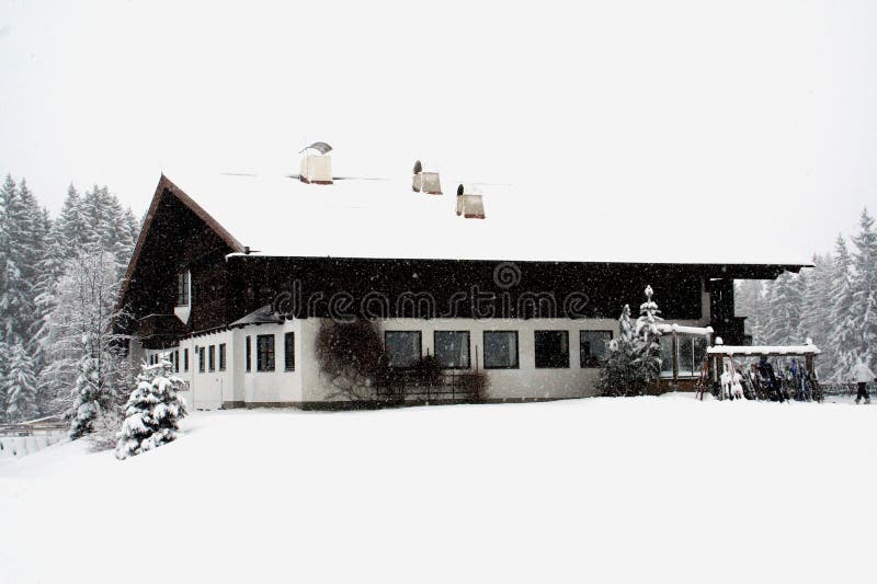Winter Ski Chalet and Cabin in Snow Mountain Stock Photo - Image of ...